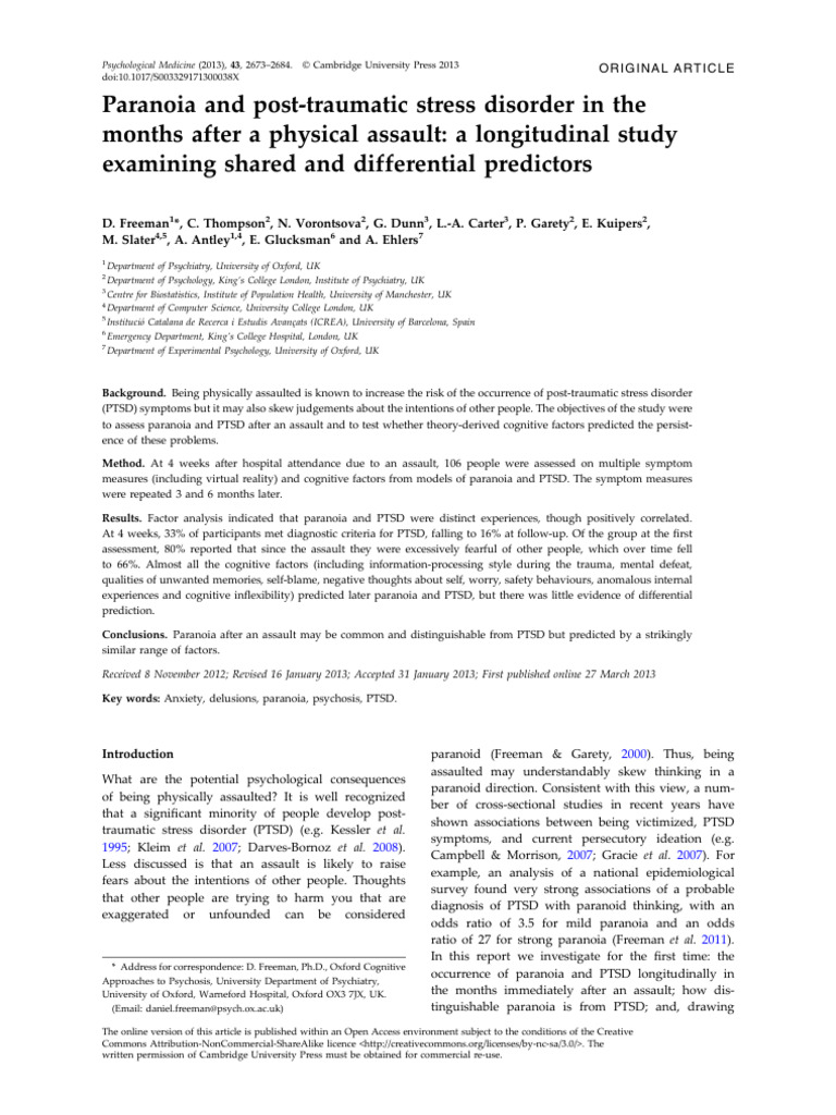 Paranoia and Post-Traumatic Stress Disorder in The Months After A ...