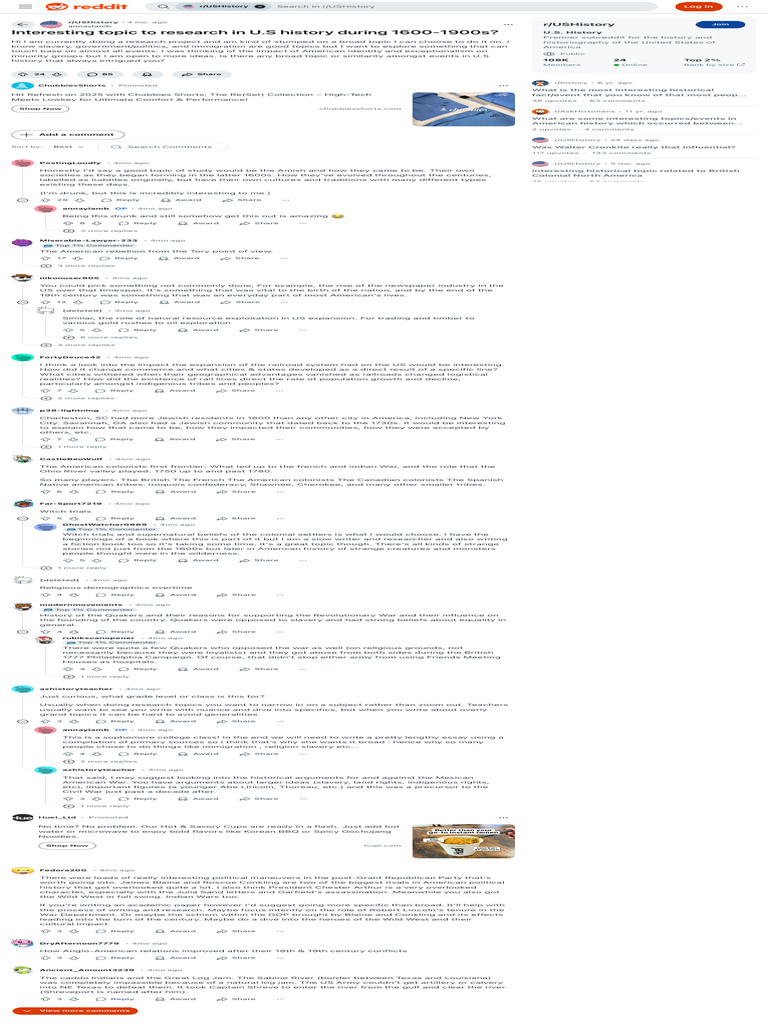 Research Topics in U.S. History (1600-1900) | PDF