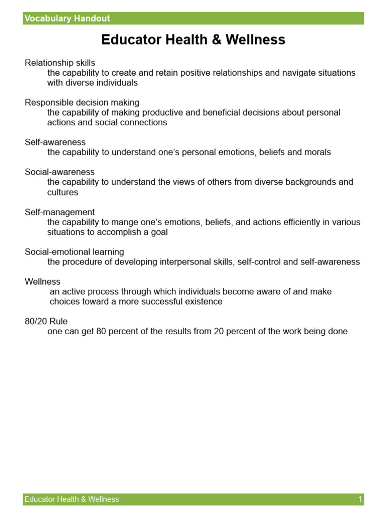 Educator Health & Wellness VOCAB | PDF