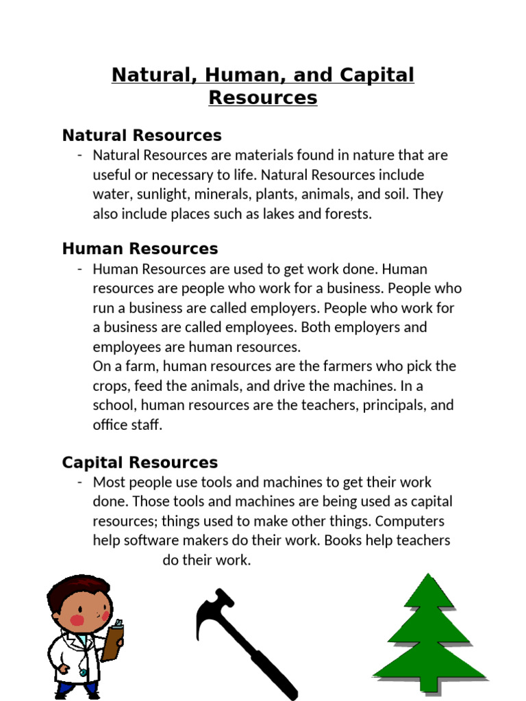 Natural, Human, and Capital Resources Handout | PDF