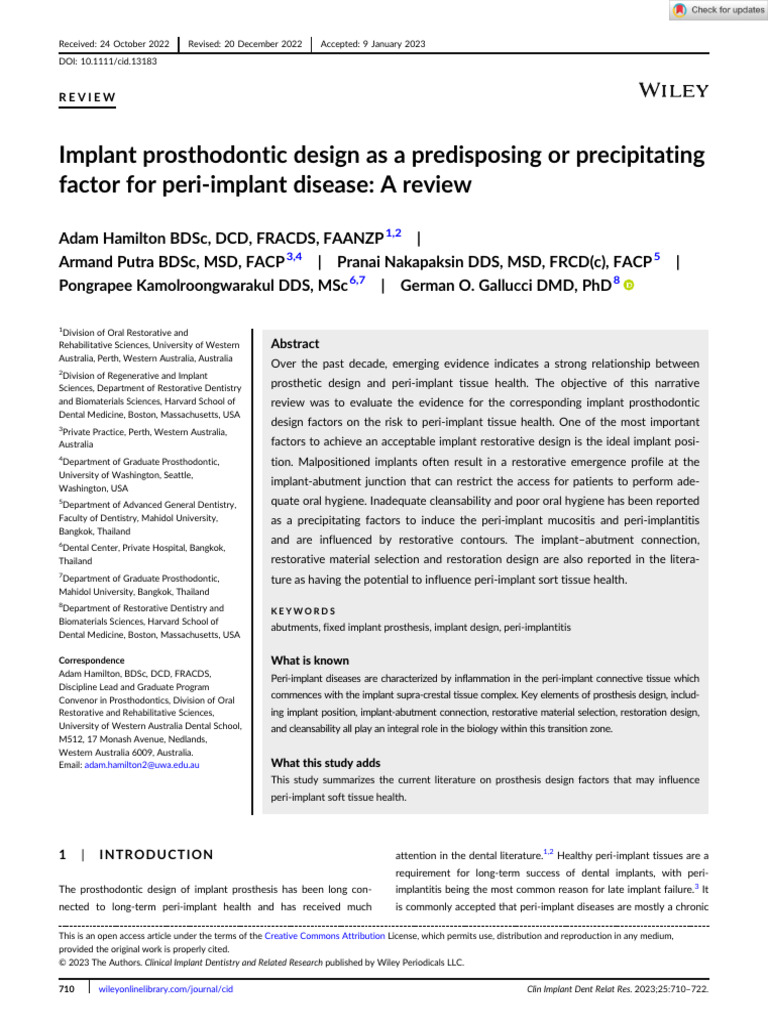 Clin Implant Dent Rel Res - 2023 - Hamilton - Implant prosthodontic ...