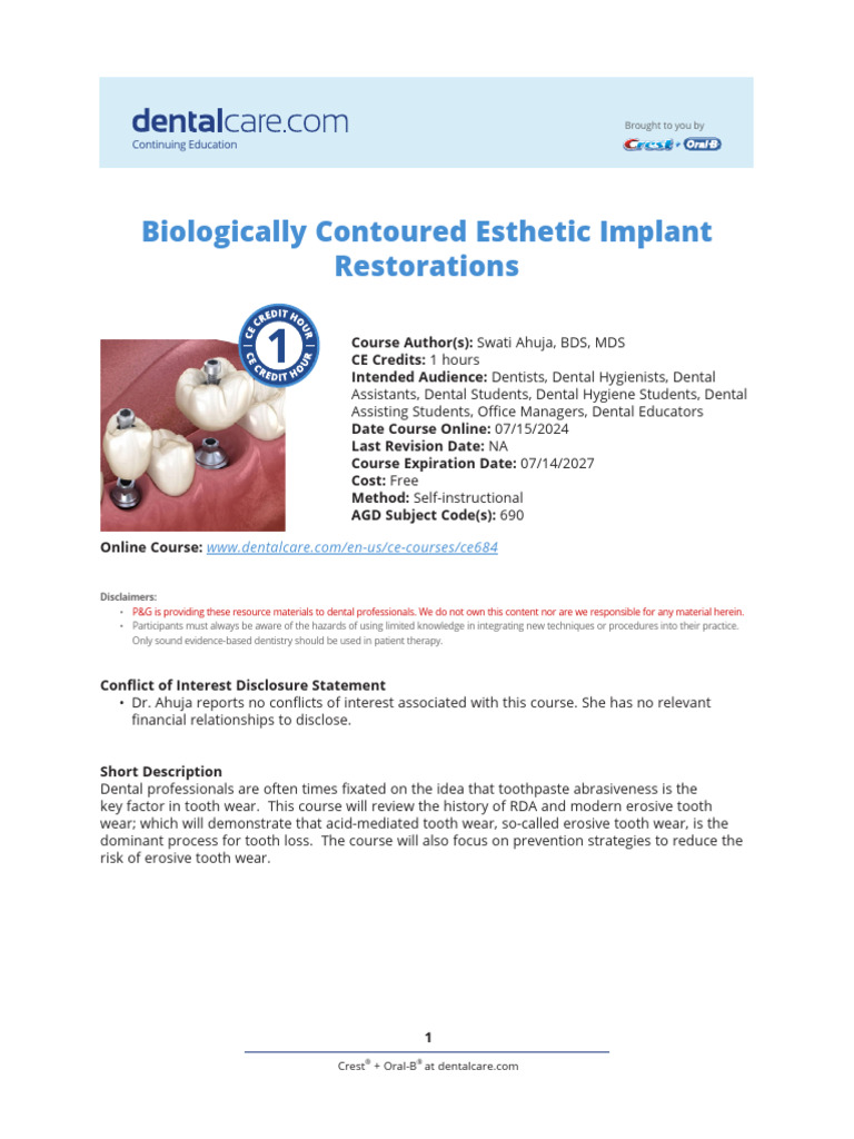 Biologically Contoured Esthetic Implant | PDF | Dental Implant | Dentistry