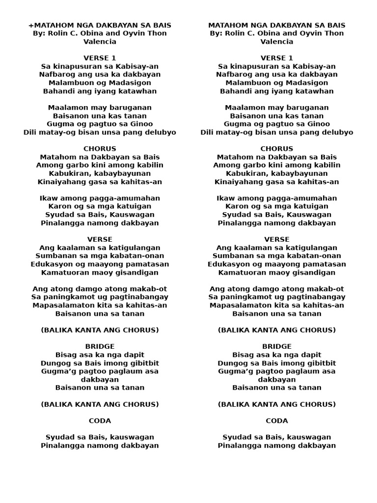 Matahom Nga Dakbayan Sa Bais | PDF