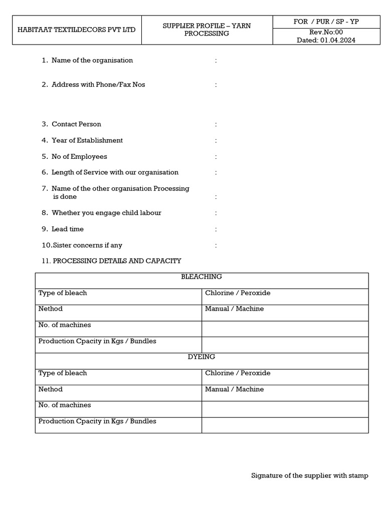 Supplier Profile - Yarn Processing | PDF | Bleach