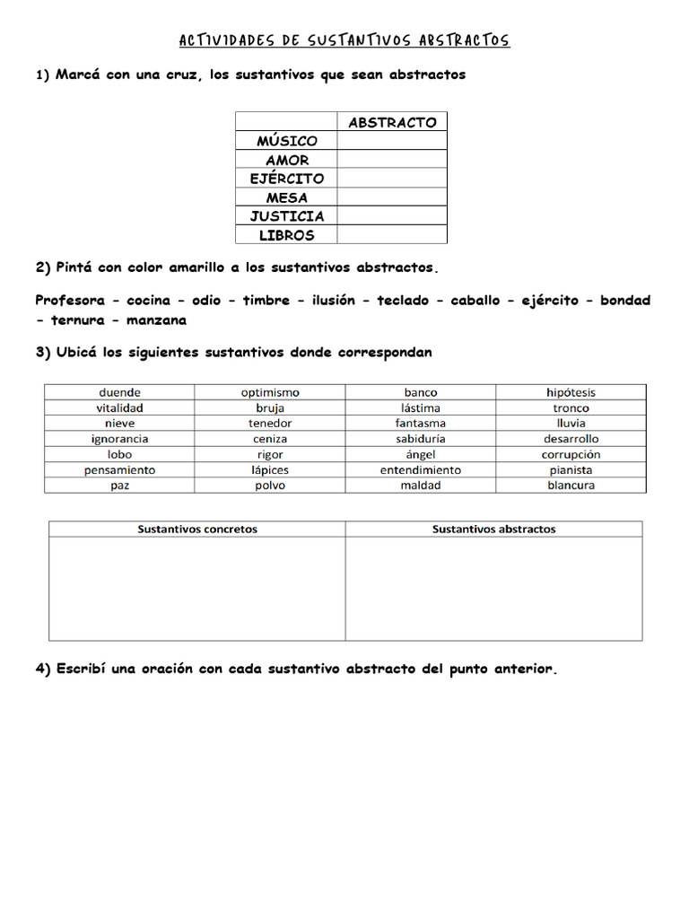 Actividades de Sustantivos Abstractos | PDF