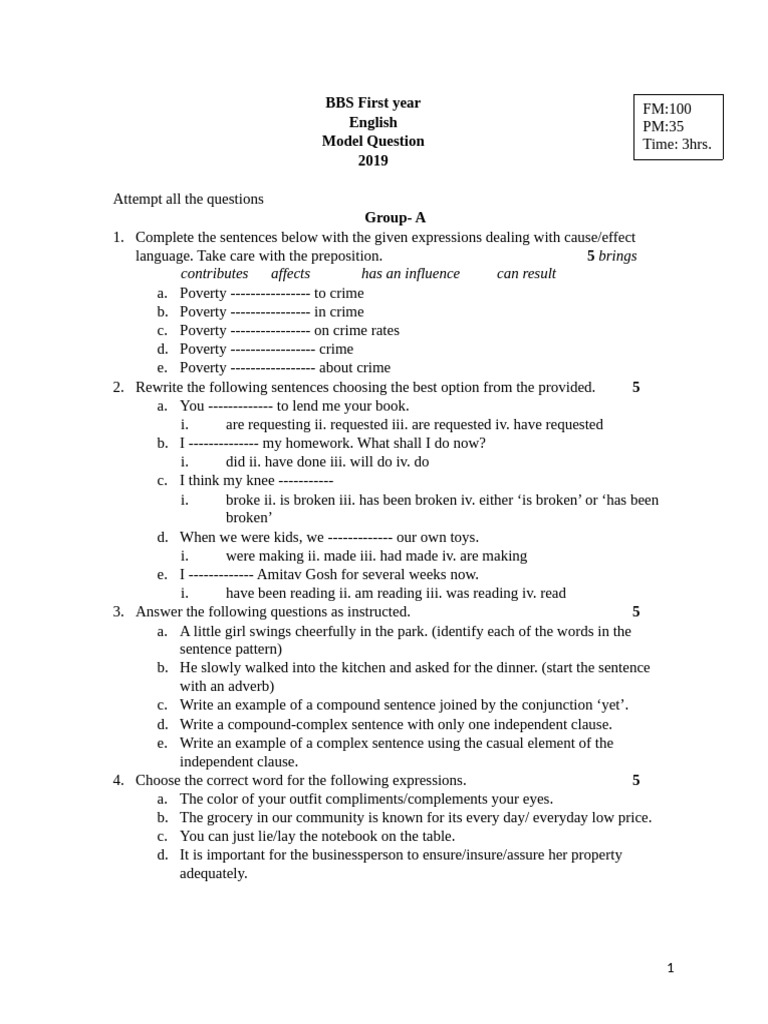 BBS Model Question 2020 | PDF | Demand | Elasticity (Economics)