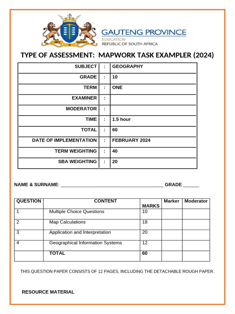 Grade 10 Geography Mapwork Task 2024 | PDF | Contour Line | Topography
