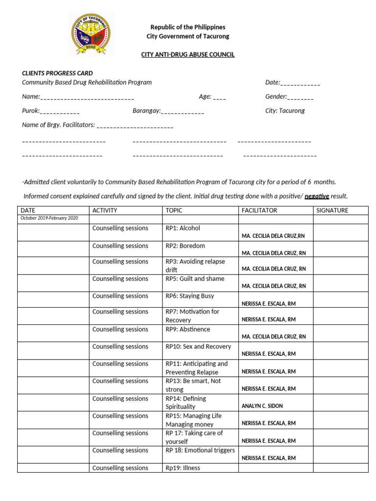 cbdrp-prog-of-activities-flow | PDF | Relapse | Substance Abuse