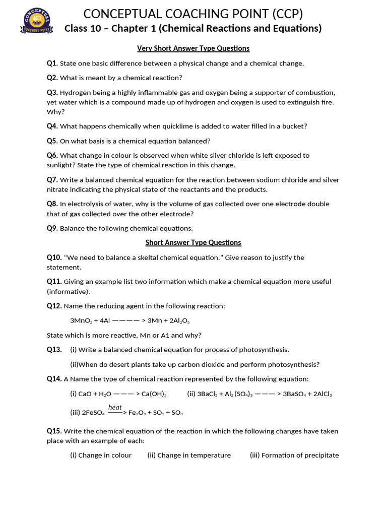 Chemical Reactions & Equations Q&A Guide | PDF | Chemical Reactions | Redox