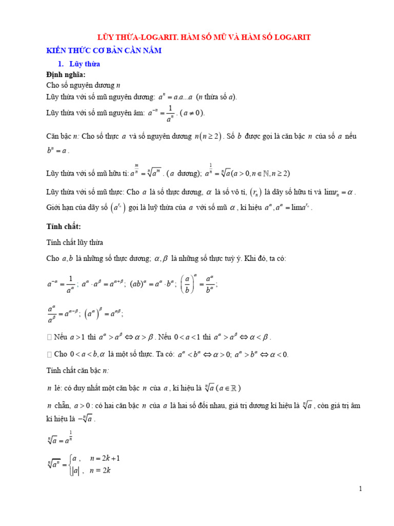 Mở BÀI TẬP CHƯƠNG HÀM SỐ MŨ - LOGA PDF | PDF