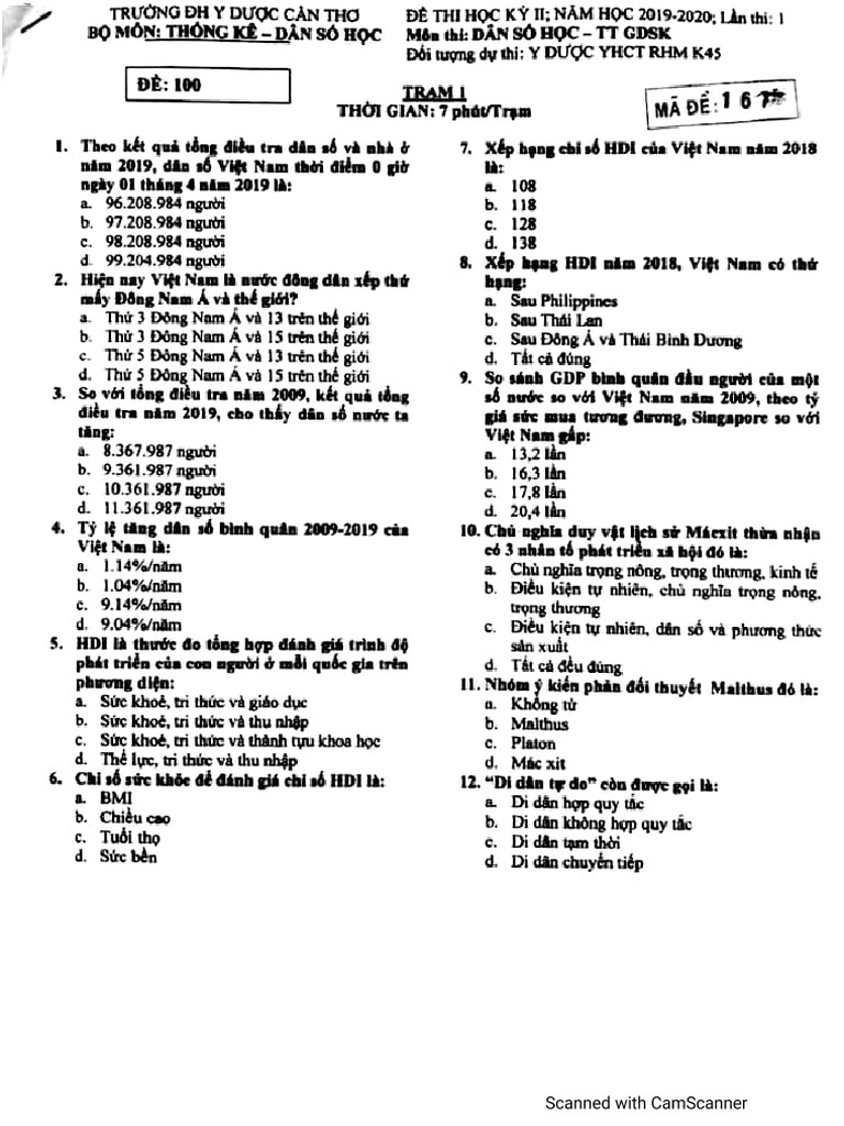 Đề k45, Mã Đề 100 | PDF