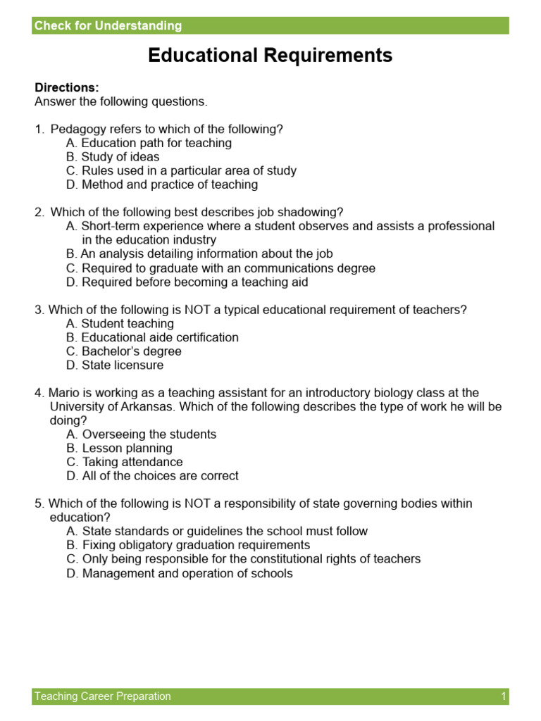 (Template) Educational Requirements Worksheet | PDF