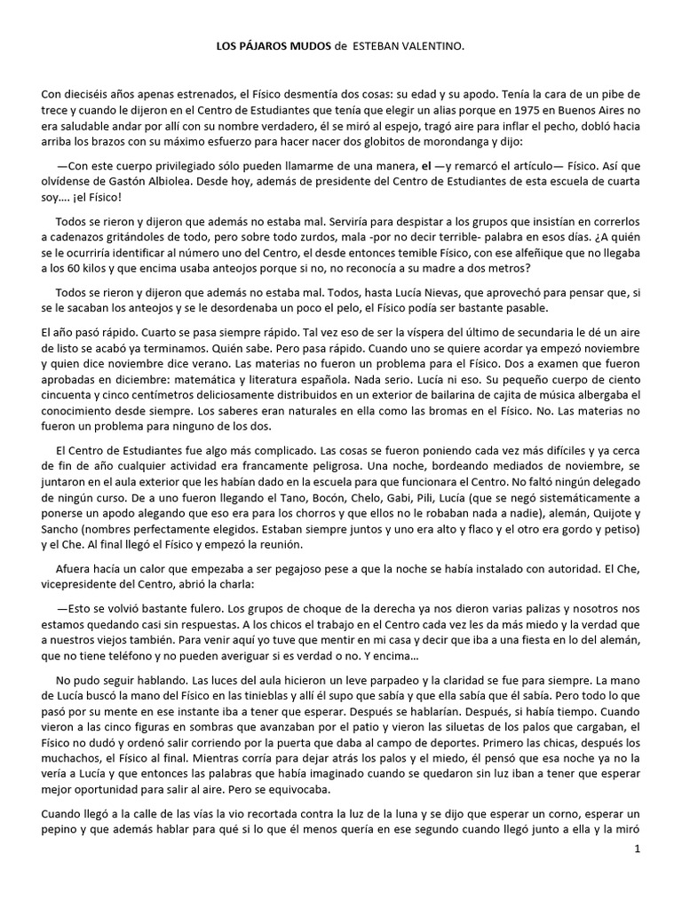 LOS PÁJAROS MUDOS de ESTEBAN VALENTINO - Docx Versión 1 | PDF