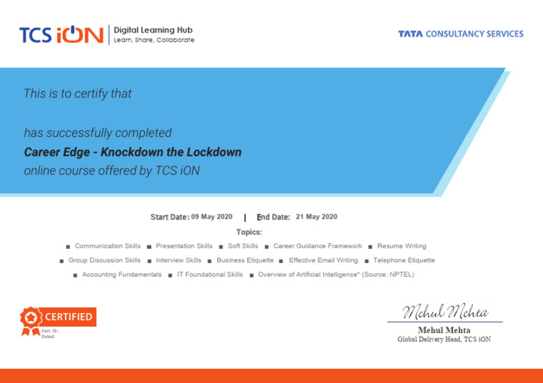 Tcs Ion Certificate | PDF