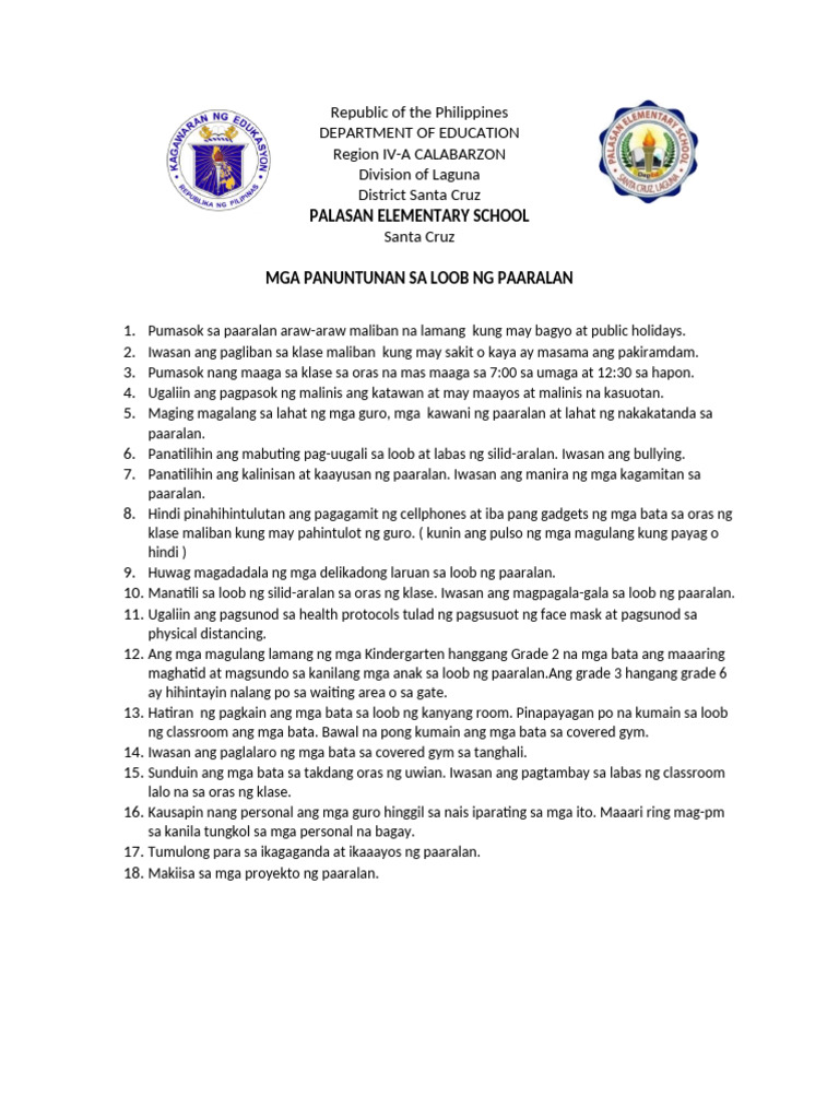 MGA ALITUNTUNIN NG PAARALAN Final | PDF