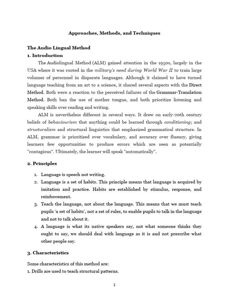 Audiolingual Method Overview and Insights | PDF | Cognition | Cultural ...
