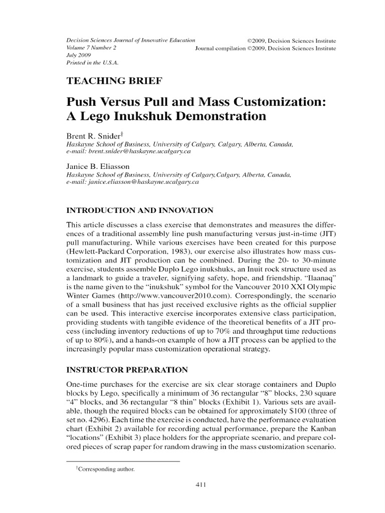 Push Versus Pull and Mass Customization - A Lego Inukshuk Demonstration ...