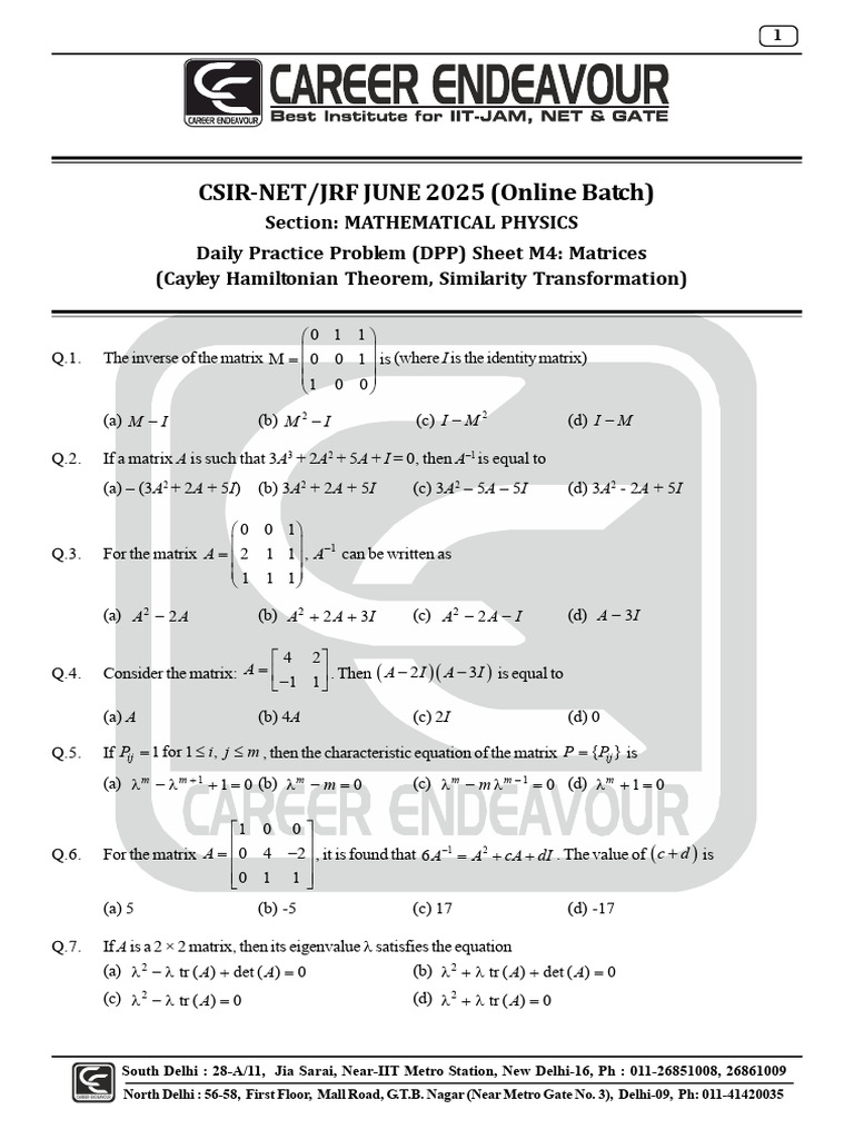 Matrices DPP Sheet 04 | PDF | Eigenvalues And Eigenvectors | Matrix (Mathematics)