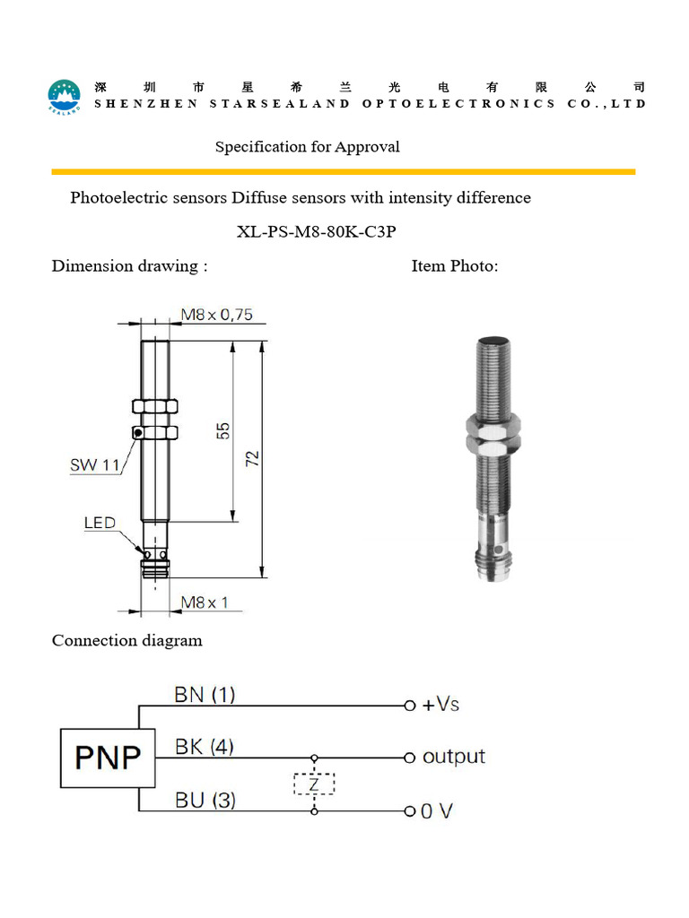 Photoelectric Sensors Diffuse Sensors With Intensity Difference XL-PS-M8-80K-C3P Dimension ...