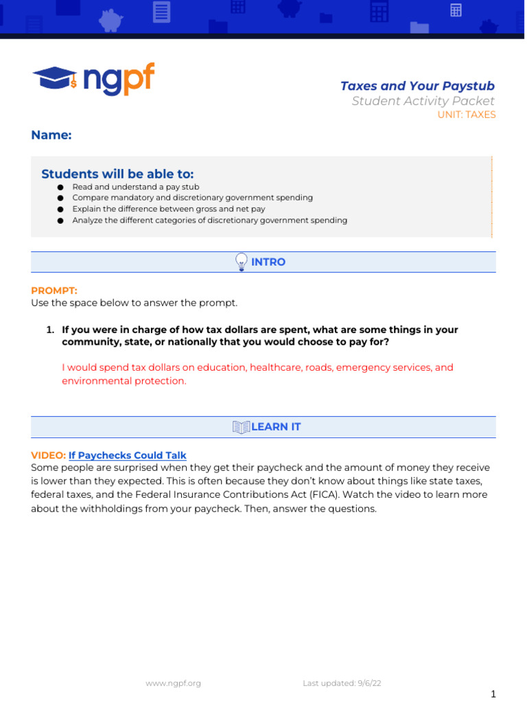 03.04 Taxes and Your Pay Stub | PDF | Paycheck | 401(K)