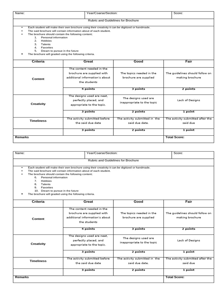 Brochure Rubric Student | PDF