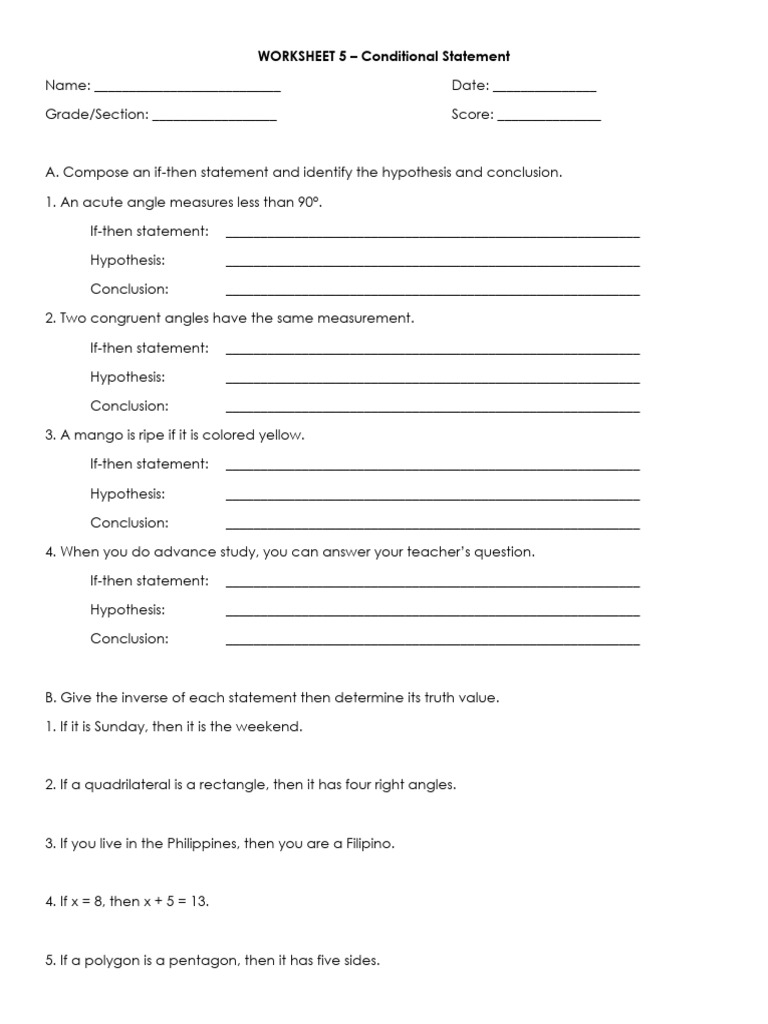 Geometry Conditional Statements Worksheet | PDF | Rectangle | Classical ...