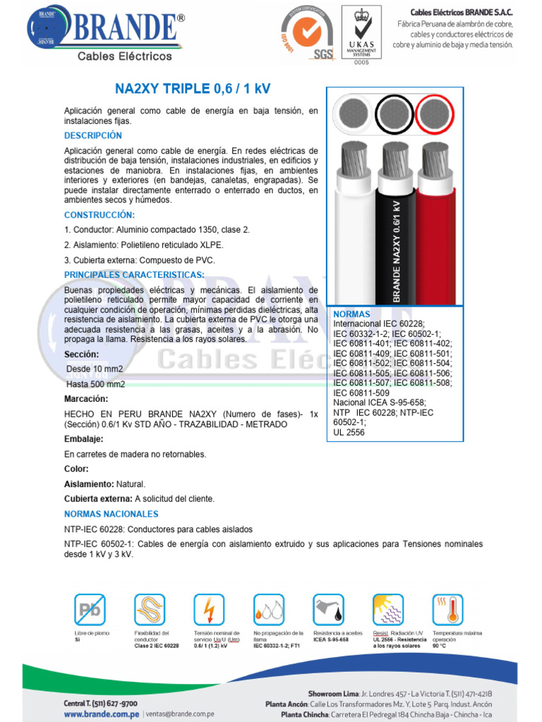 Cable NA2XY 0.6/1 kV: Especificaciones | PDF | Aislador (Electricidad ...