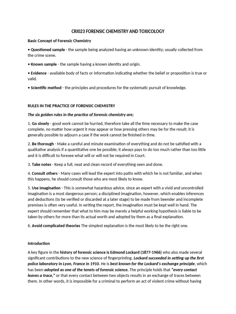 Forensic Chemistry: Evidence Collection Guide | PDF | Drug Test | Crime ...