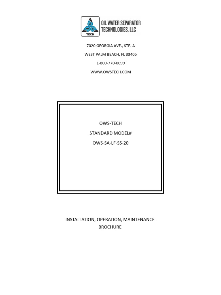 OWS Oil Water Tank Manual | PDF | Manufactured Goods | Equipment