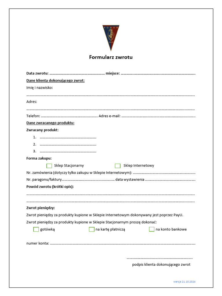 Formularz Zwrotu 21.10.24 | PDF