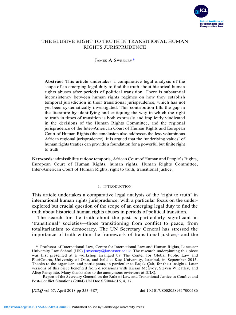 The Elusive Right To Truth in Transitional Human Rights Jurisprudence ...