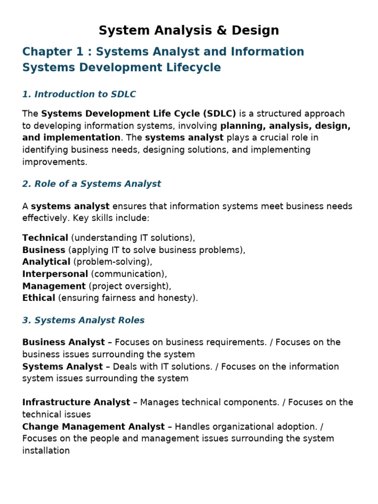 System Analysis & Design Summary | PDF | Software Development Process | System