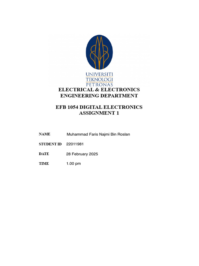 Digital Electronics Assignment EFB 1054 | PDF