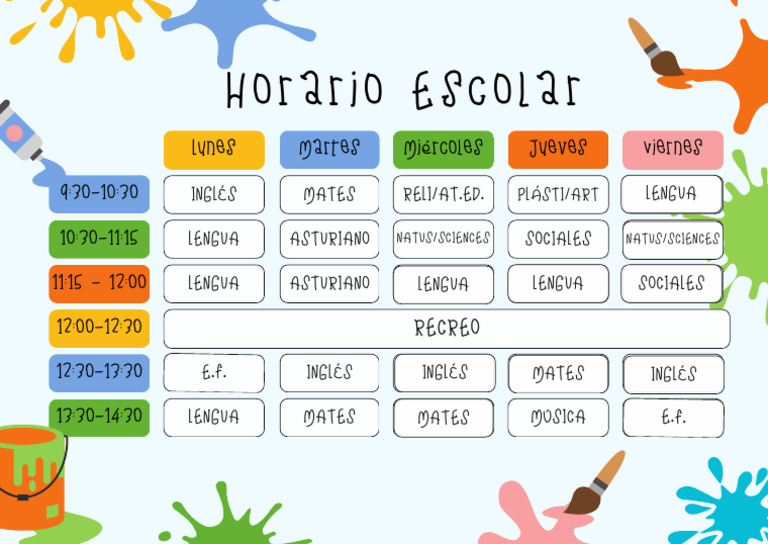 Horario Escolar 9 | PDF