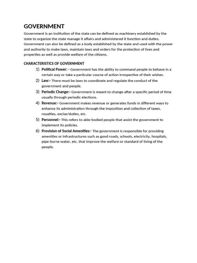 Understanding Government Functions and Characteristics | PDF