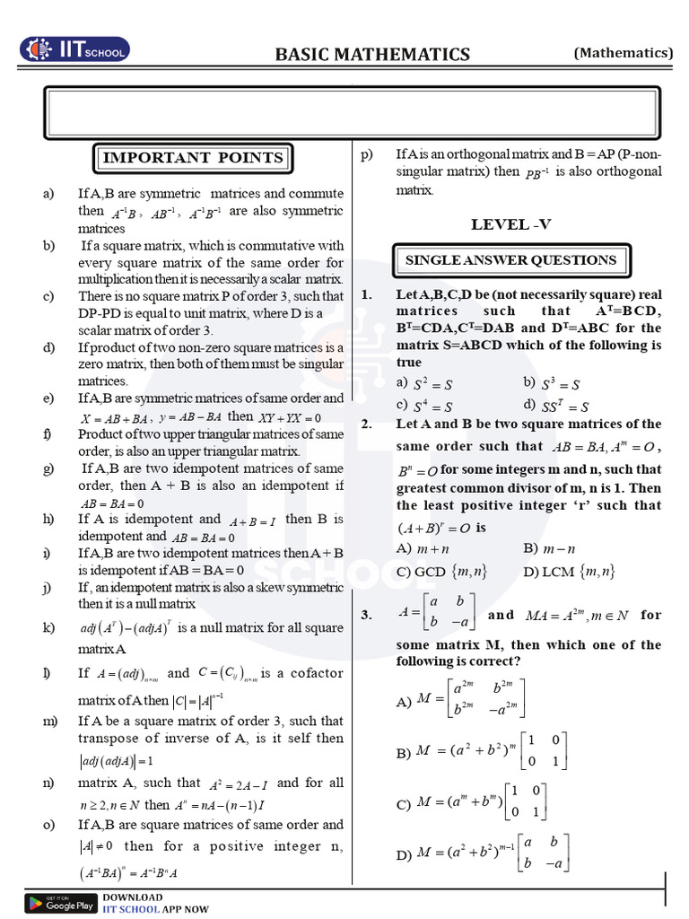 Sheet - 02 - Matrices | PDF | Matrix (Mathematics) | Eigenvalues And ...