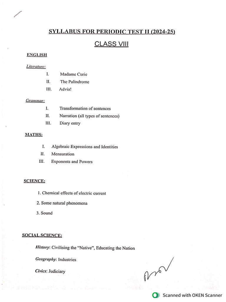 Syllabus For PT2 Class 8 | PDF