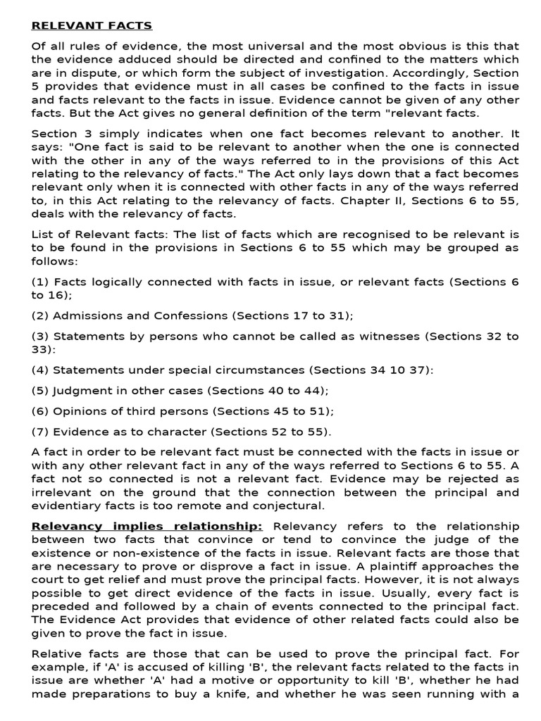 Fact, Fact in Issue, Relevant Fact | PDF | Evidence (Law) | Perception