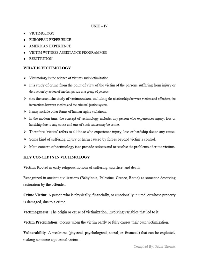 Penology & Victimology Unit 4 | PDF | Victimology | Crimes