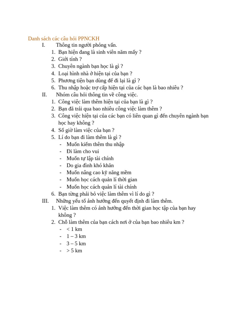 Danh sách các câu hỏi PPNCKH | PDF