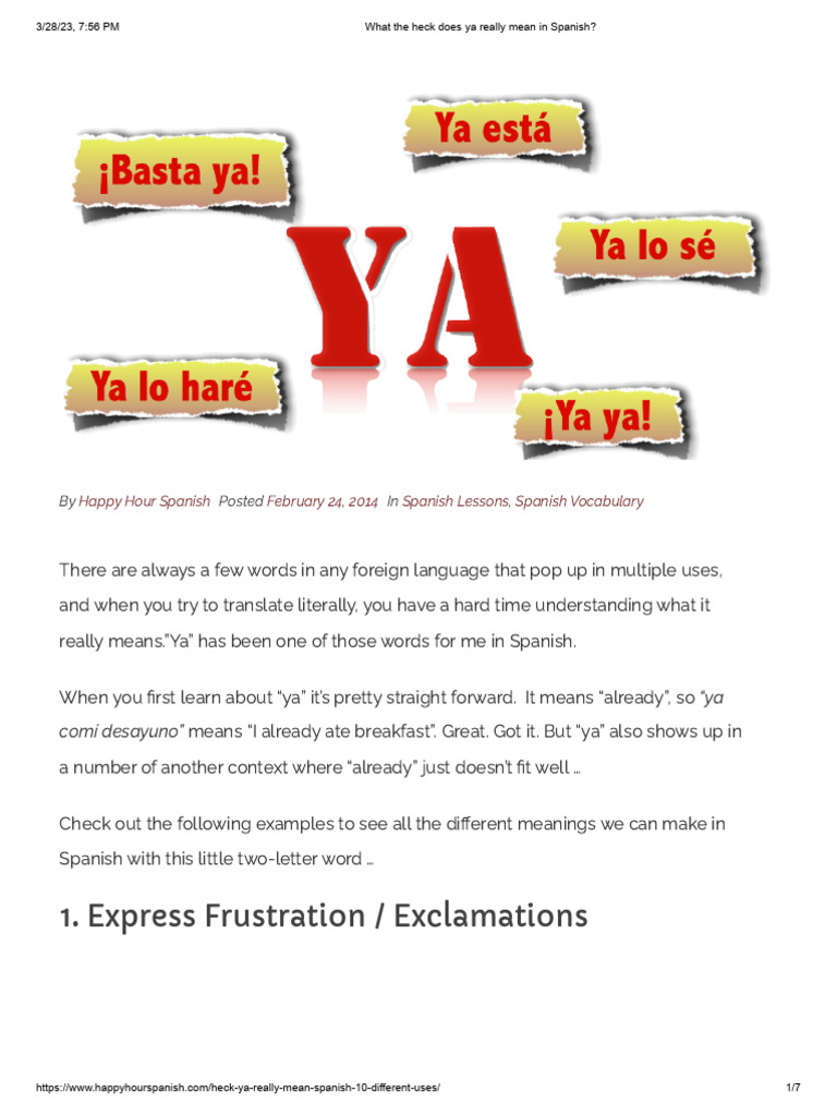 Understanding "Ya": 10 Spanish Uses | PDF | Linguistics
