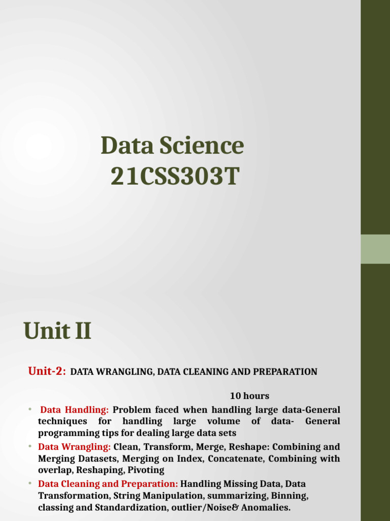 Unit II - Data Science | PDF | Database Index | Information Technology