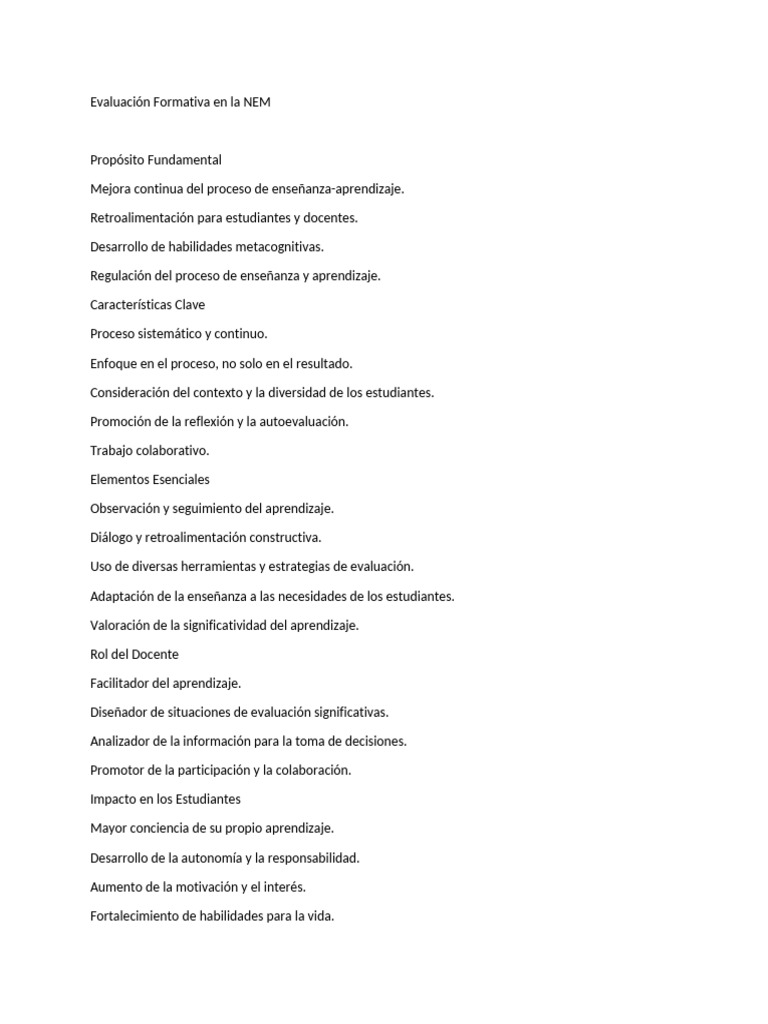 Evaluación Formativa en La NEM | PDF