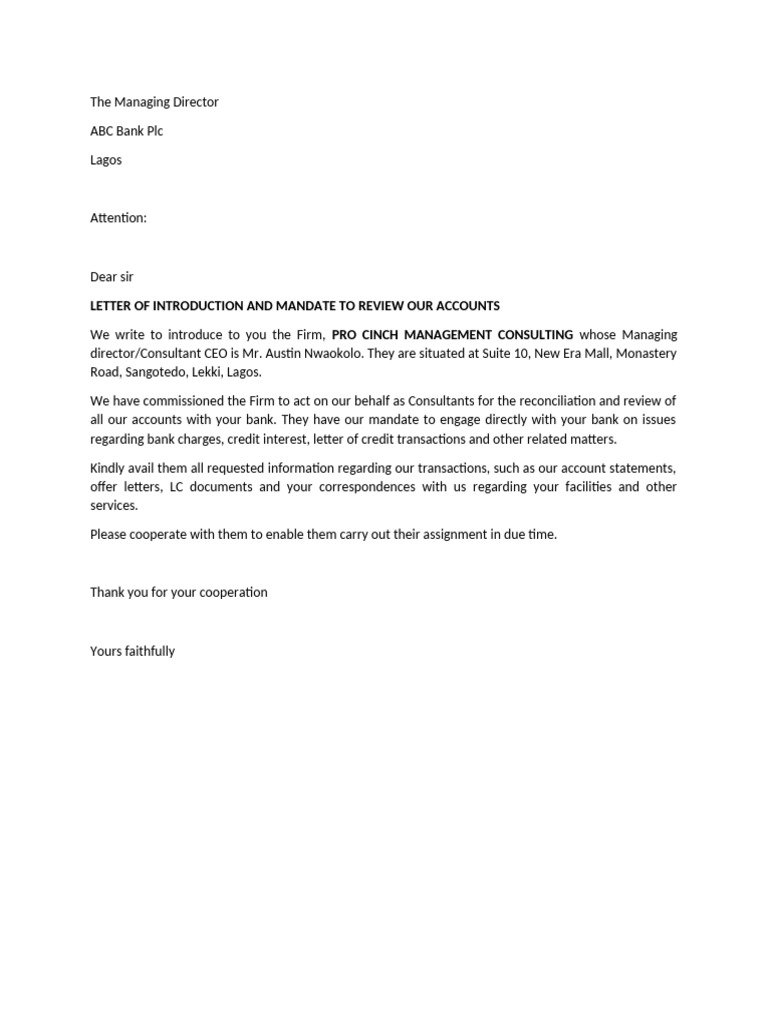 Letter of Introduction - Sample | PDF