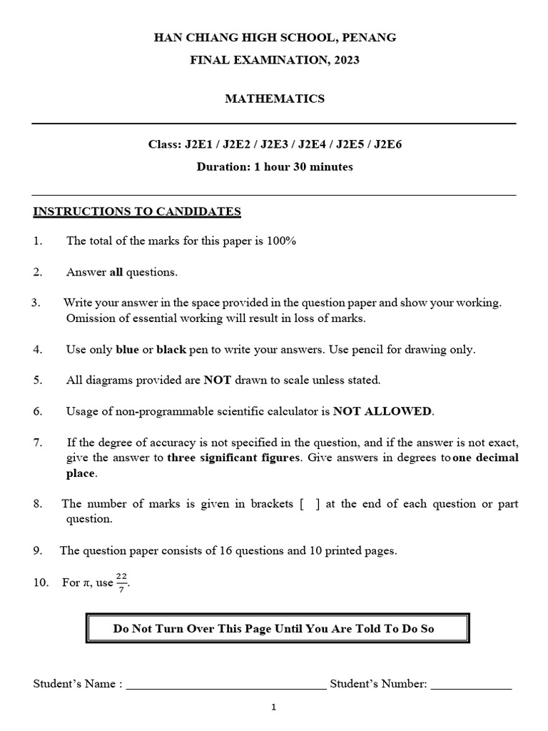 J2E - Maths - Final Exam 2023 - Q | PDF | Area | Mathematics