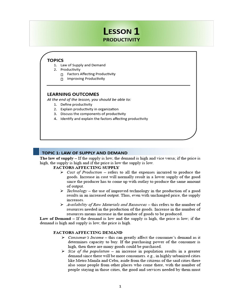 Lesson 1 Module For Students | PDF | Supply (Economics) | Supply And Demand