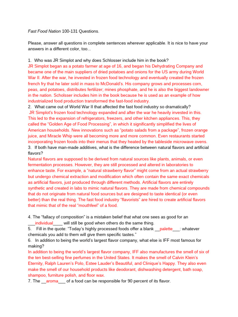 Fast Food Nation: Key Questions Explained | PDF | Fast Food | French Fries