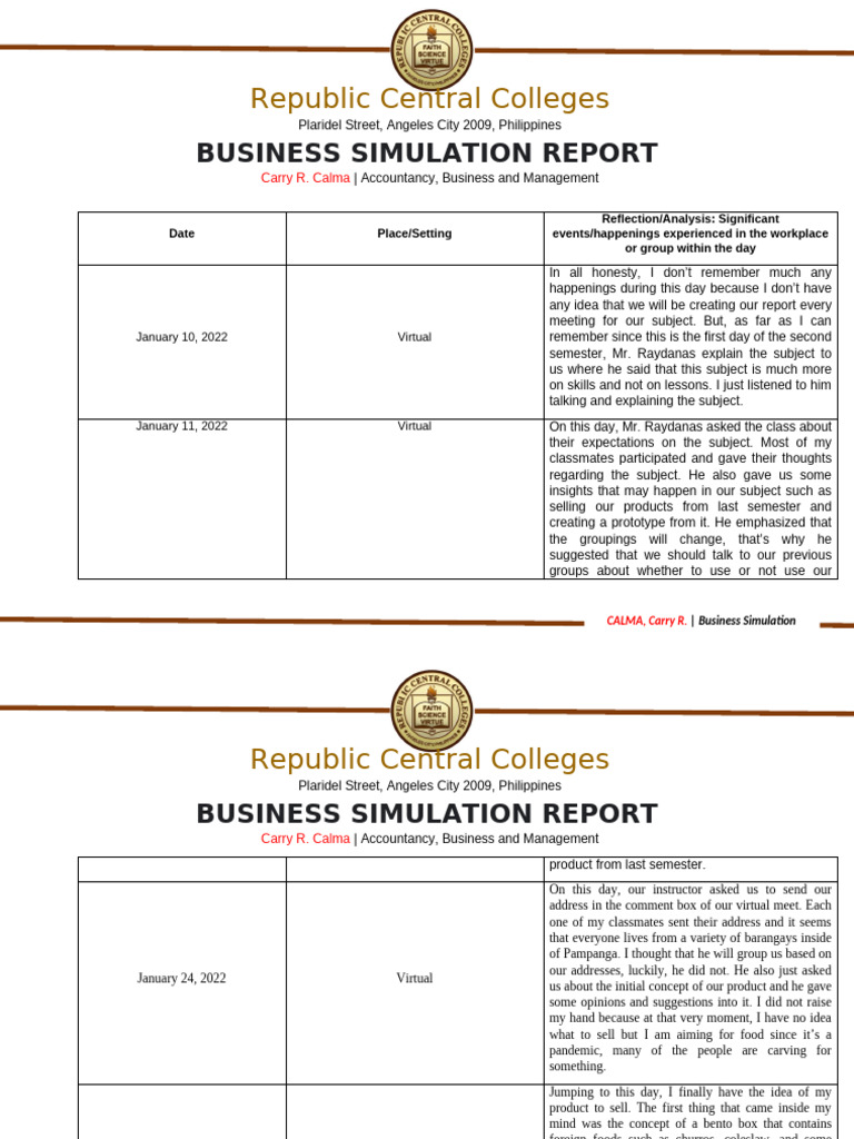Business Simulation Report Carry Calma | PDF