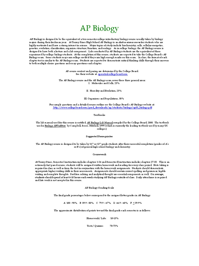 AP Biology | PDF | Mitochondrion | Homework