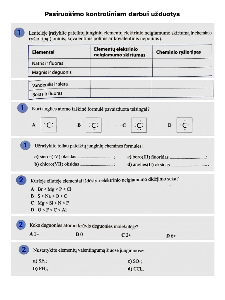 Pasiruosimas Kontroliniui - Cheminis Rysys | PDF